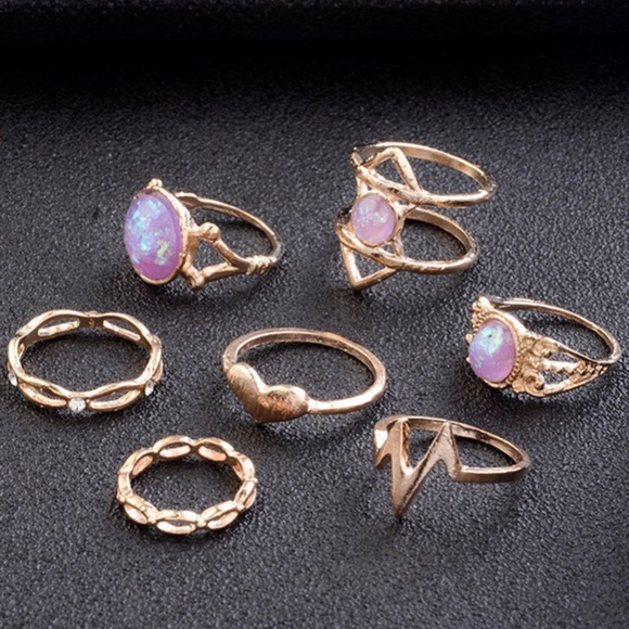 Jewelry | Pink Gold Gemstone Ring Set 7 Pack | Poshmark